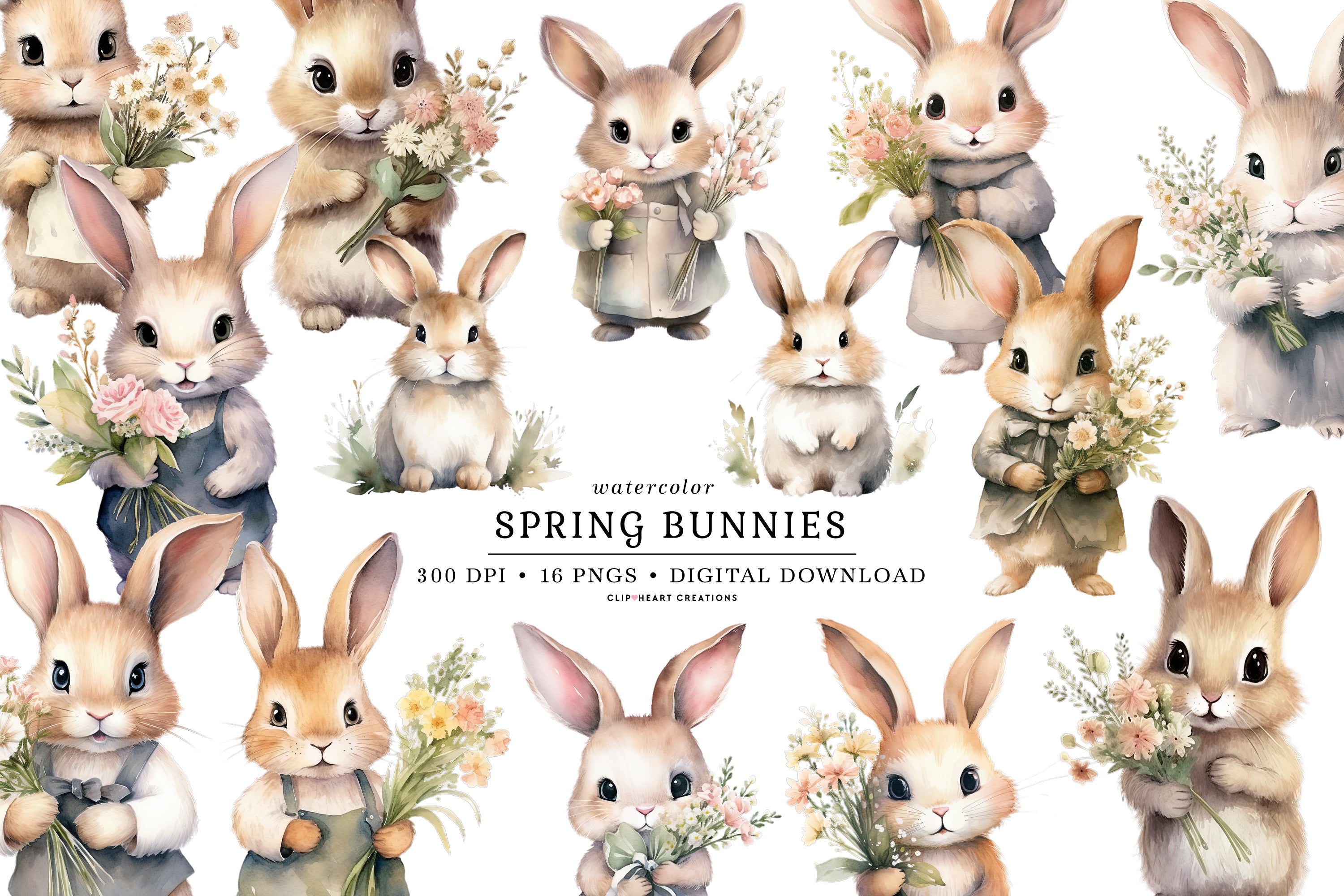 Spring Bunnies Clipart Collection – clipheart creations