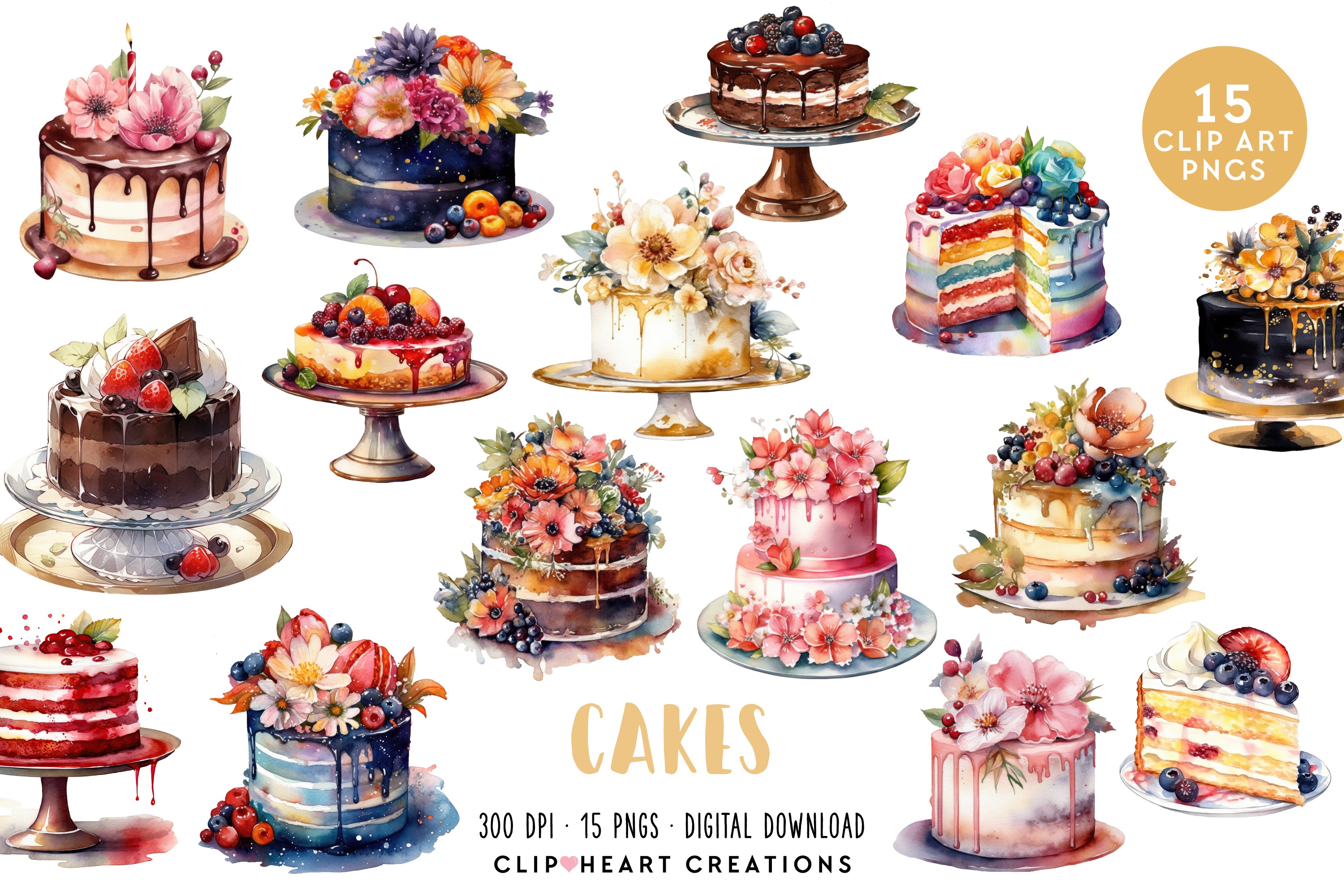 Watercolor Cake Clipart Collection – clipheart creations