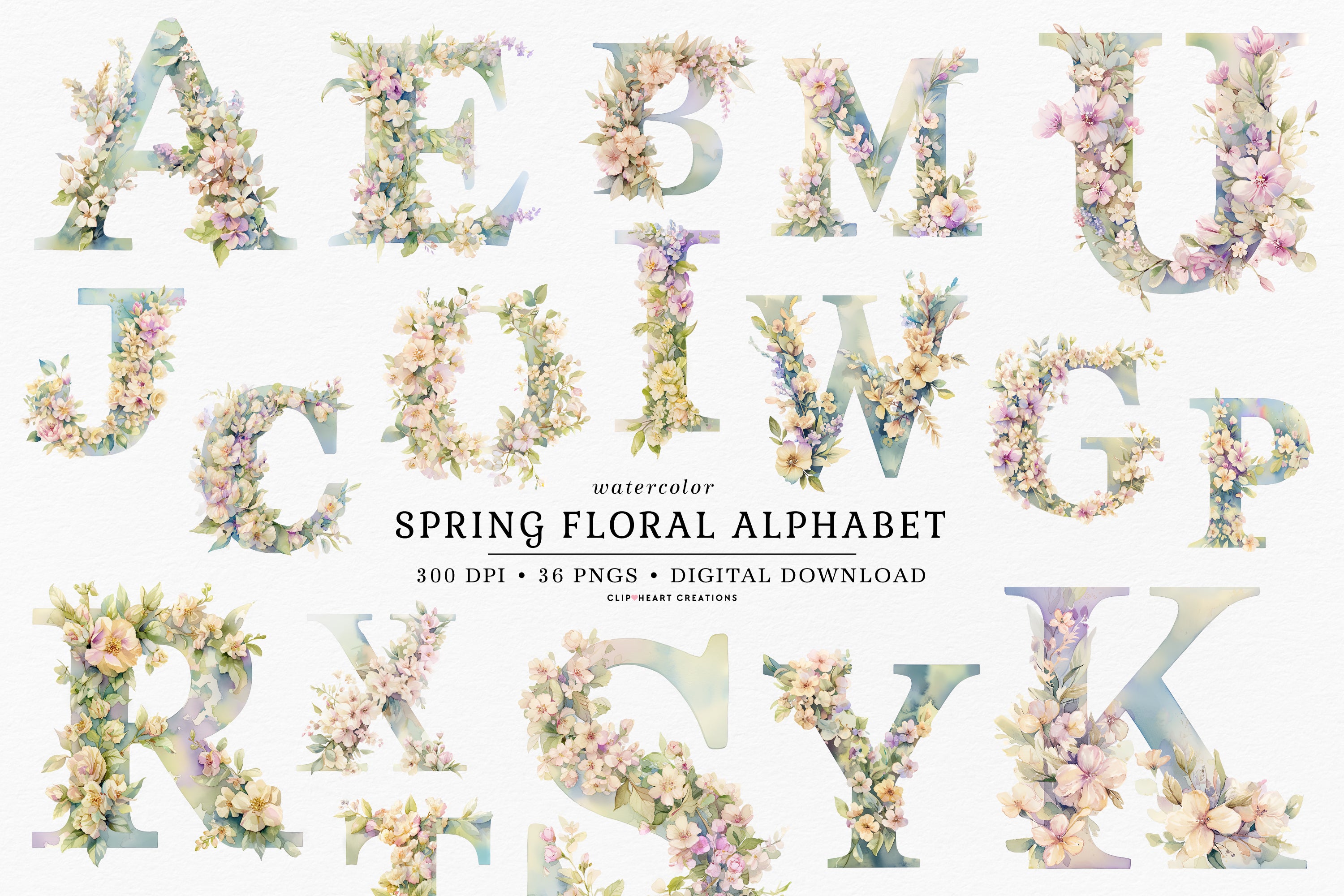 Watercolor Spring Floral Alphabet Clipart – clipheart creations