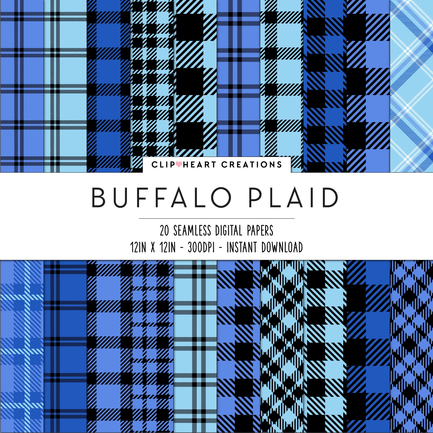 Buffalo Plaid Seamless Digital Papers - Blue – clipheart creations