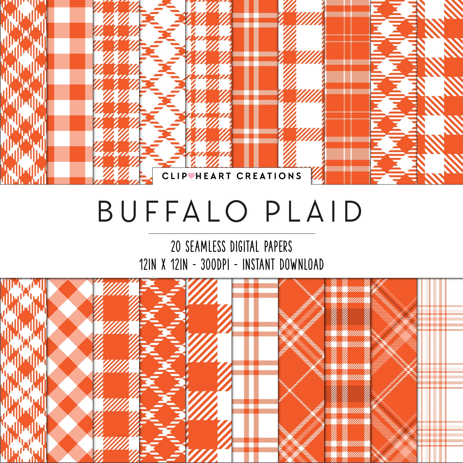Buffalo Plaid Seamless Digital Papers - Orange – clipheart creations