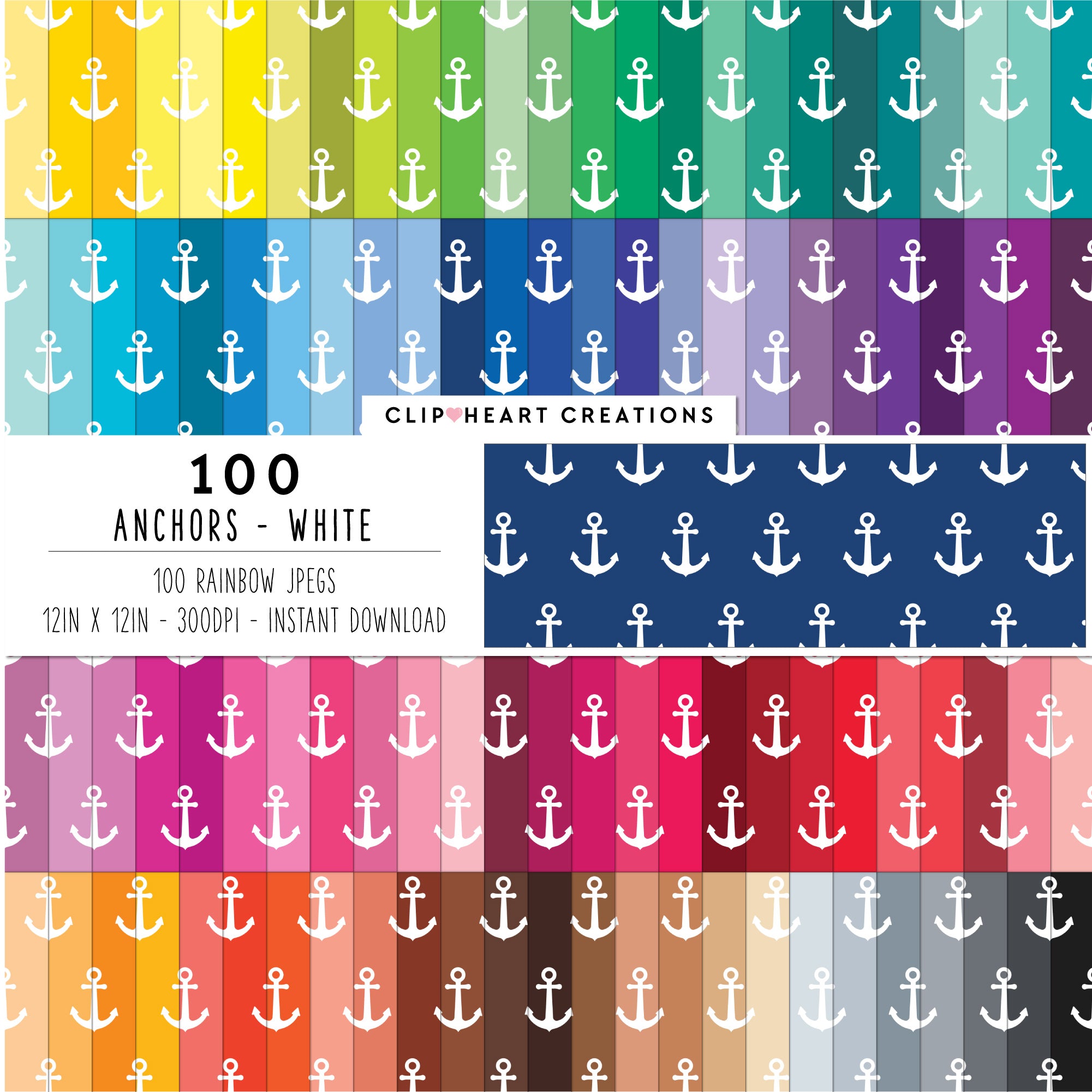100 Anchor Pattern Digital Papers (White) – clipheart creations