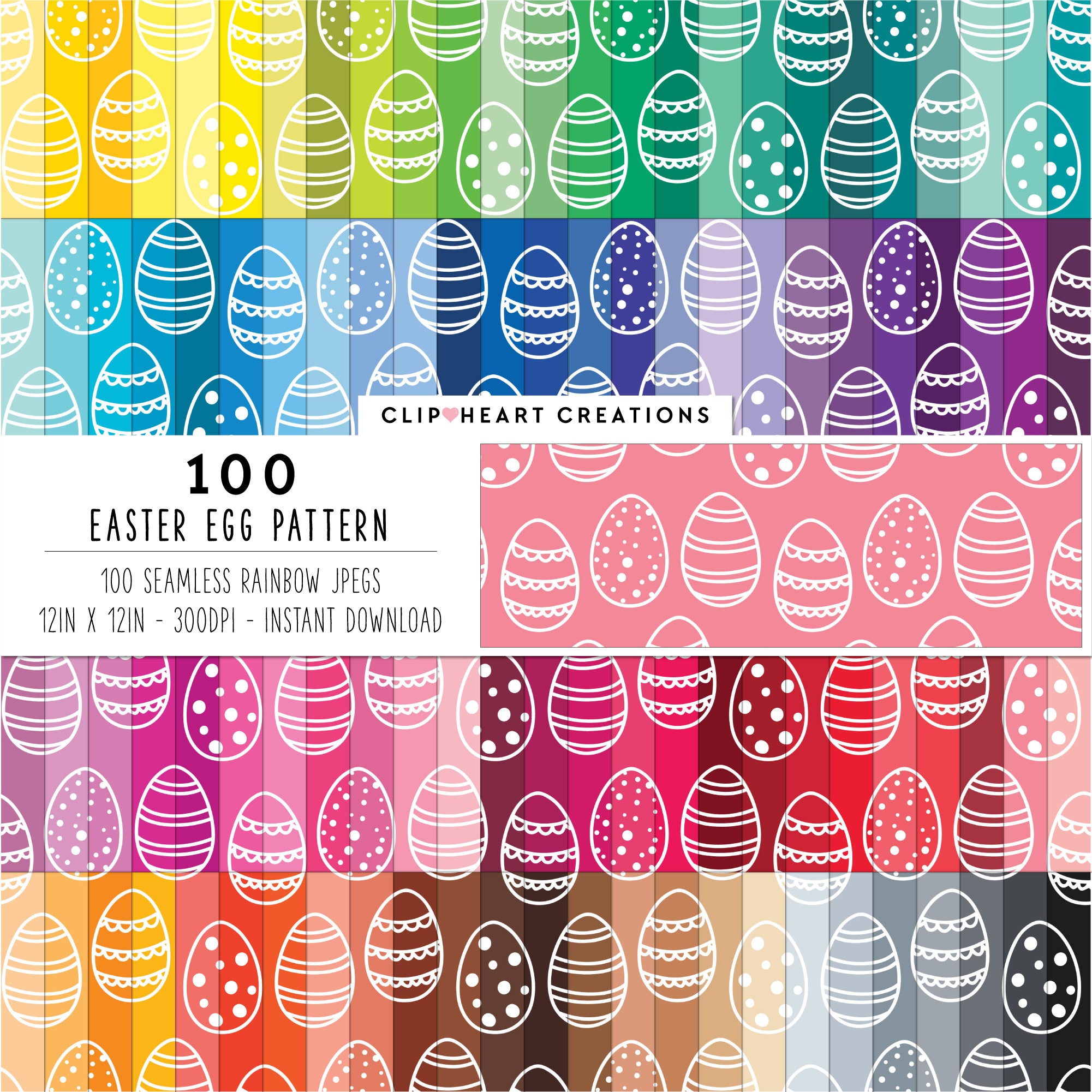 100 Easter Egg Pattern Papers (White) – clipheart creations