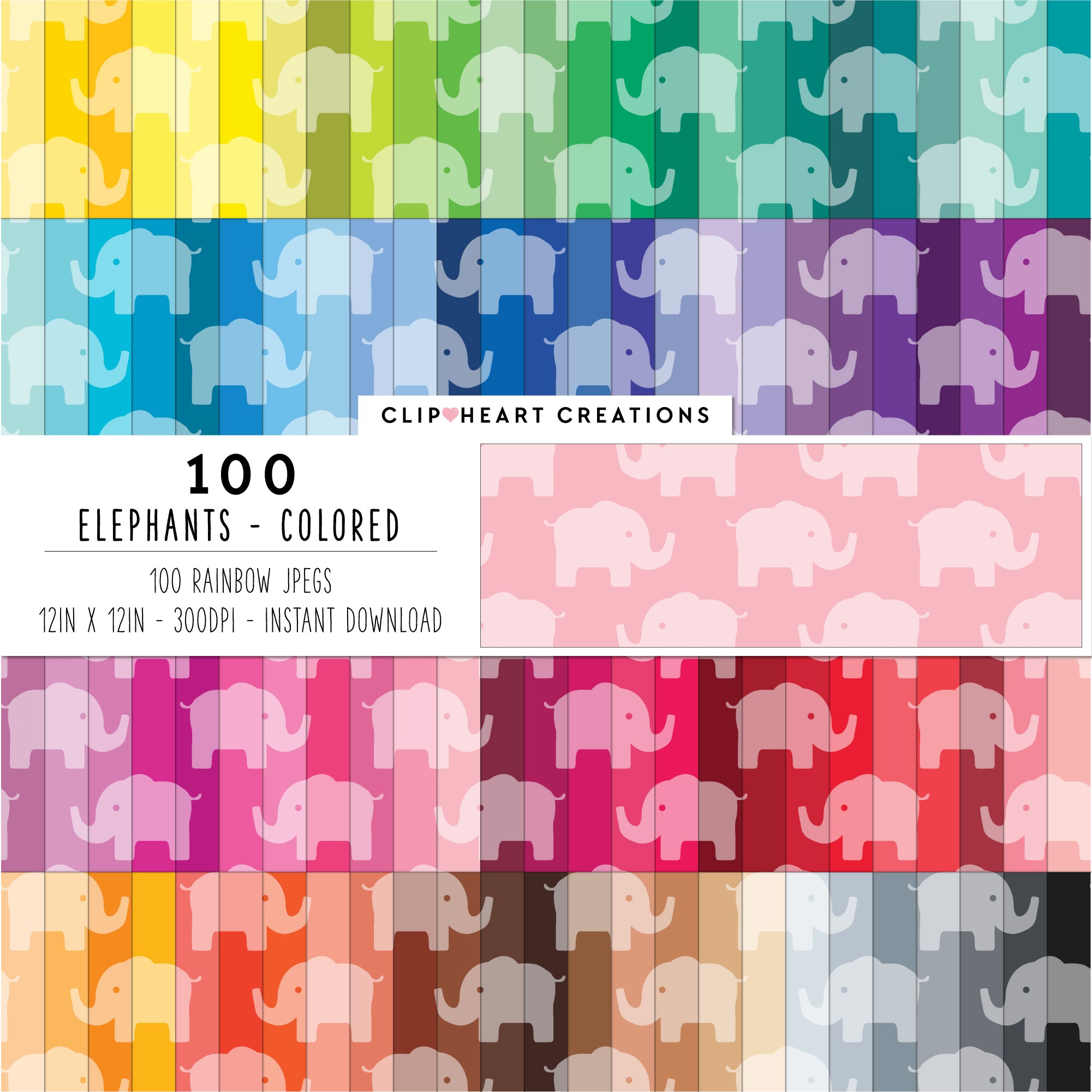 100 Elephant Pattern Digital Papers (Tinted) – clipheart creations