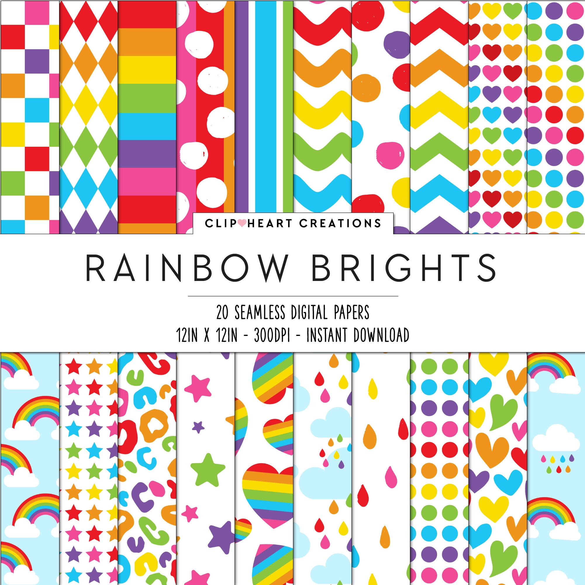 Rainbow Brights Seamless Digital Papers – clipheart creations