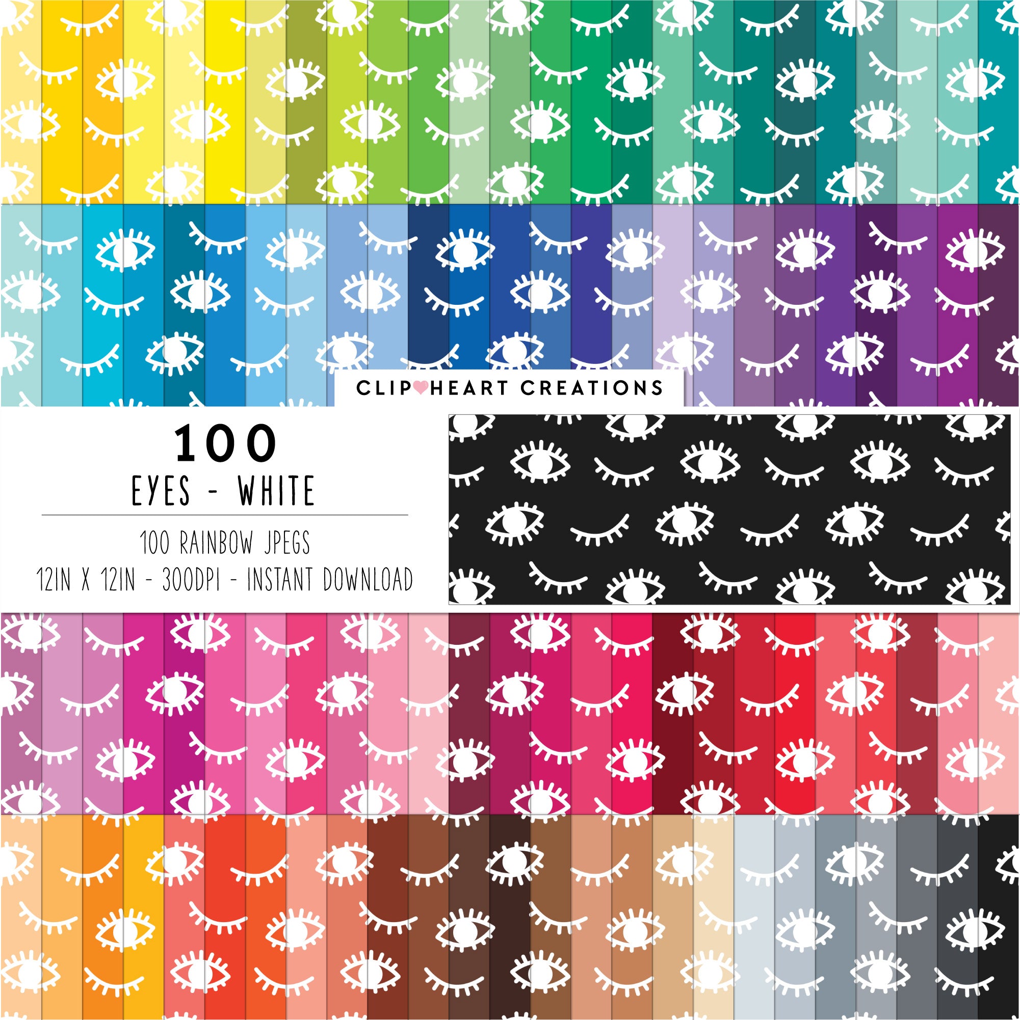 100 Eyes Pattern Digital Papers (White) – clipheart creations