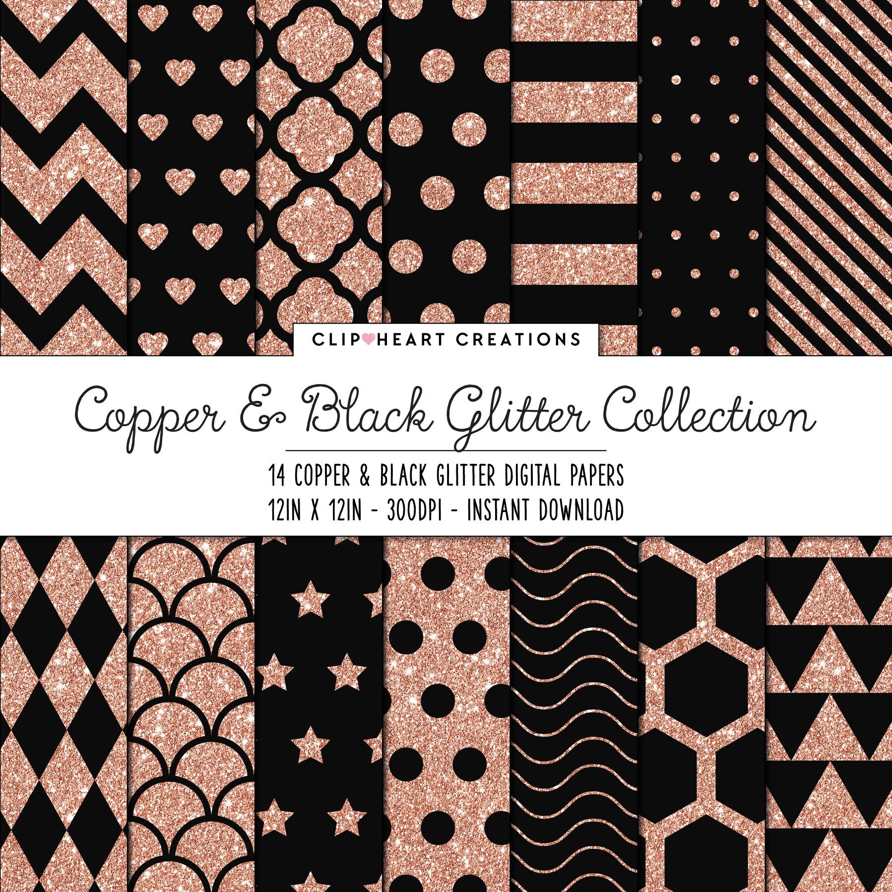 Copper & Black Glitter Digital Papers – clipheart creations