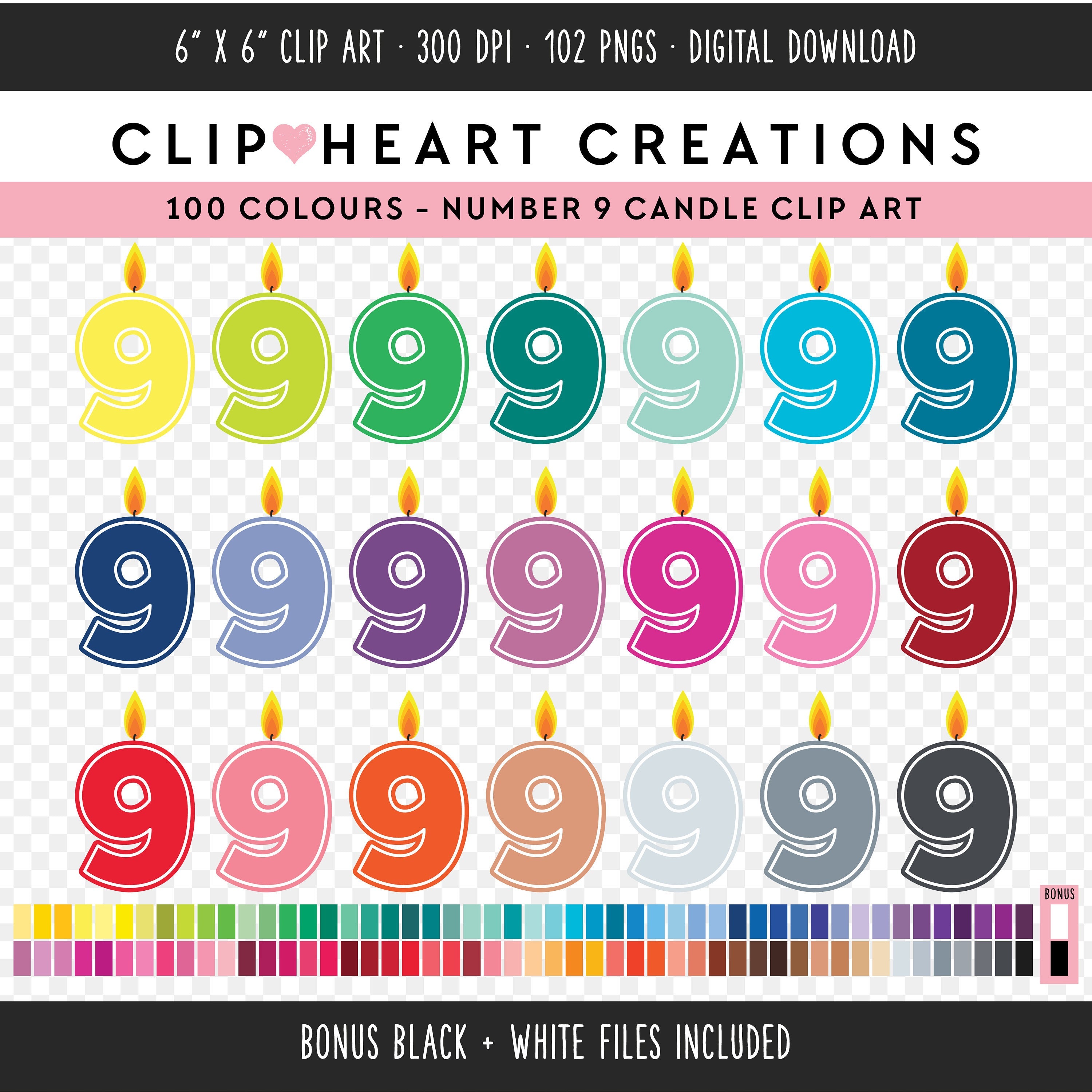 100 Number Nine Birthday Candle Clip Art – clipheart creations