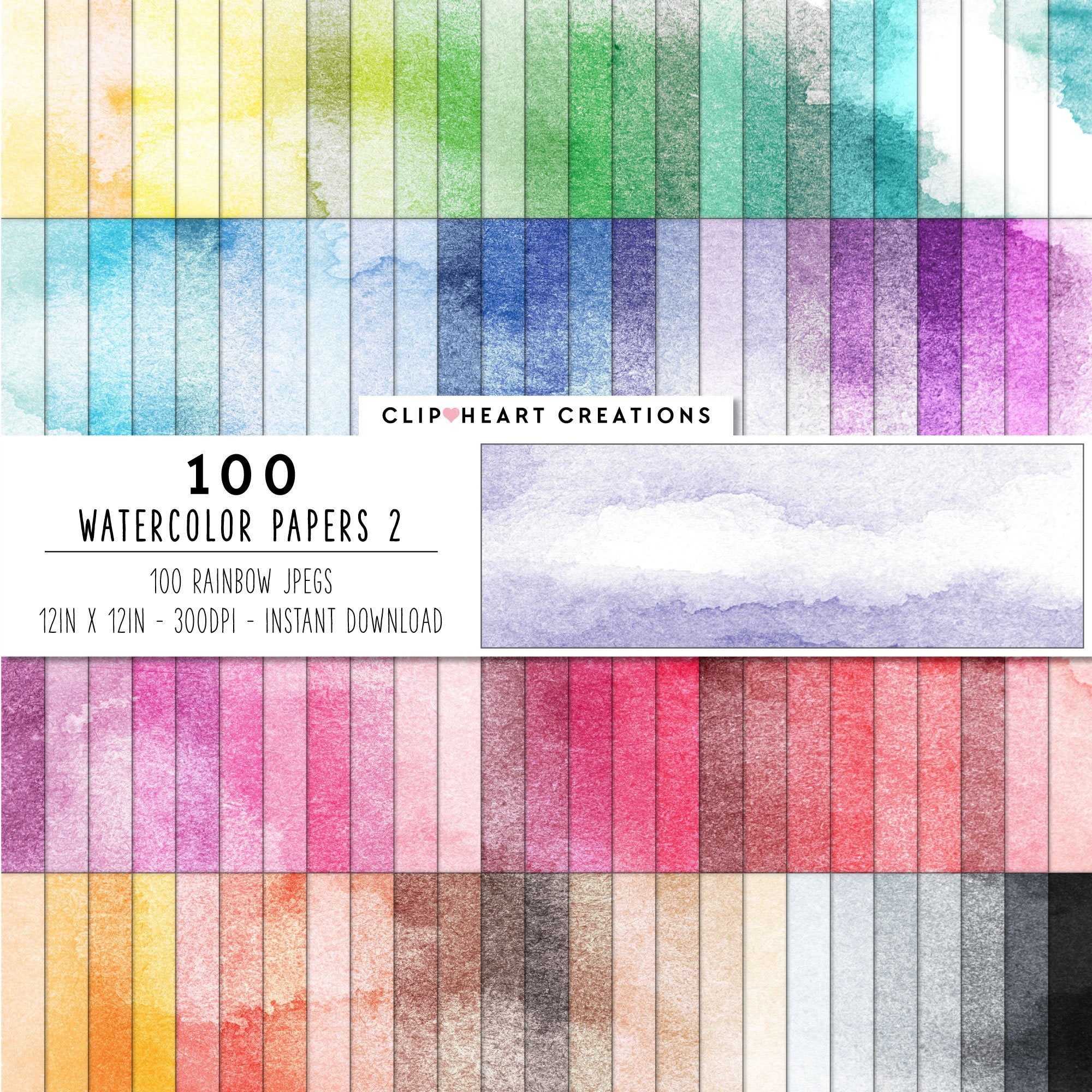 100 Watercolor Texture Digital Papers – clipheart creations