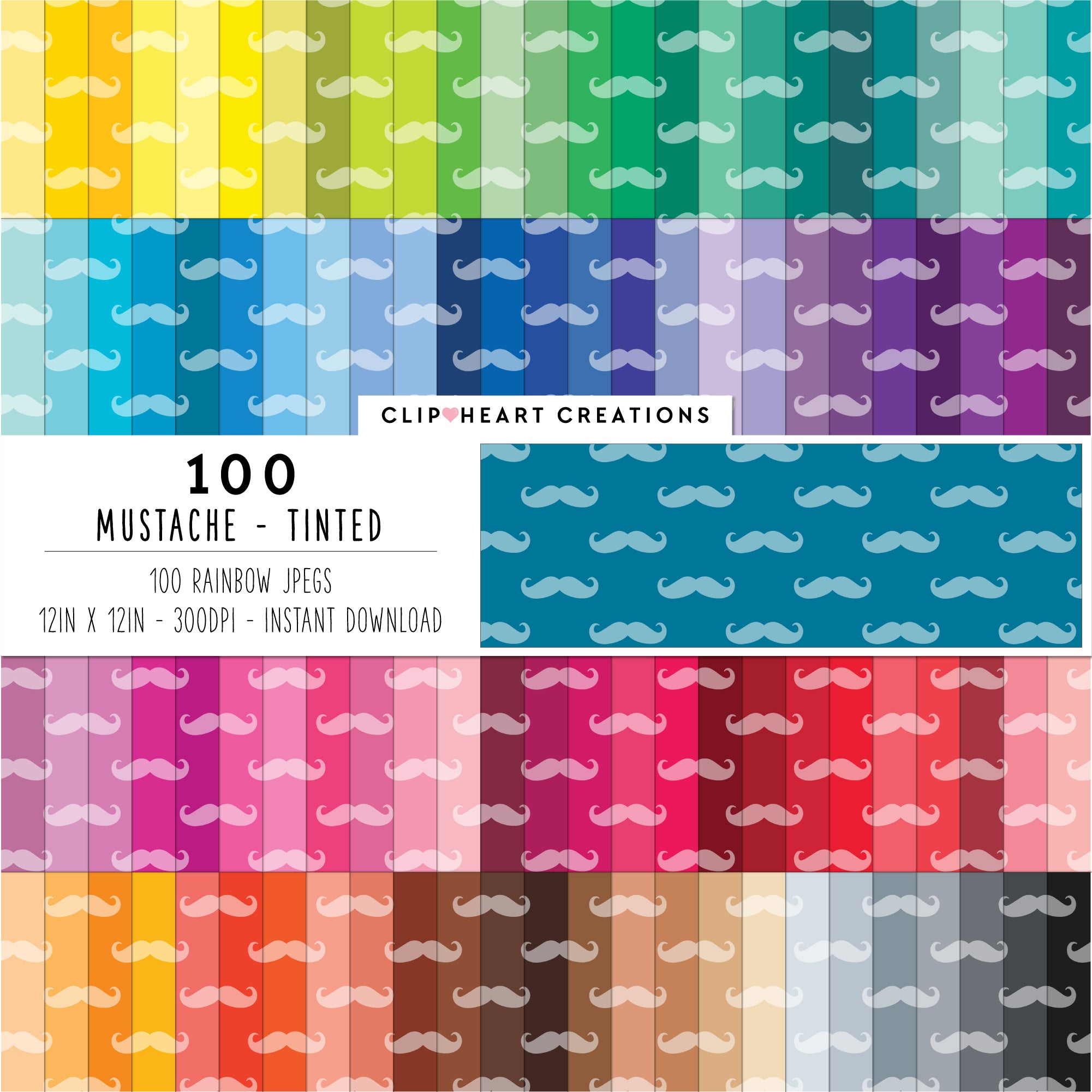 100 Mustache Pattern Digital Papers (Tinted) – clipheart creations
