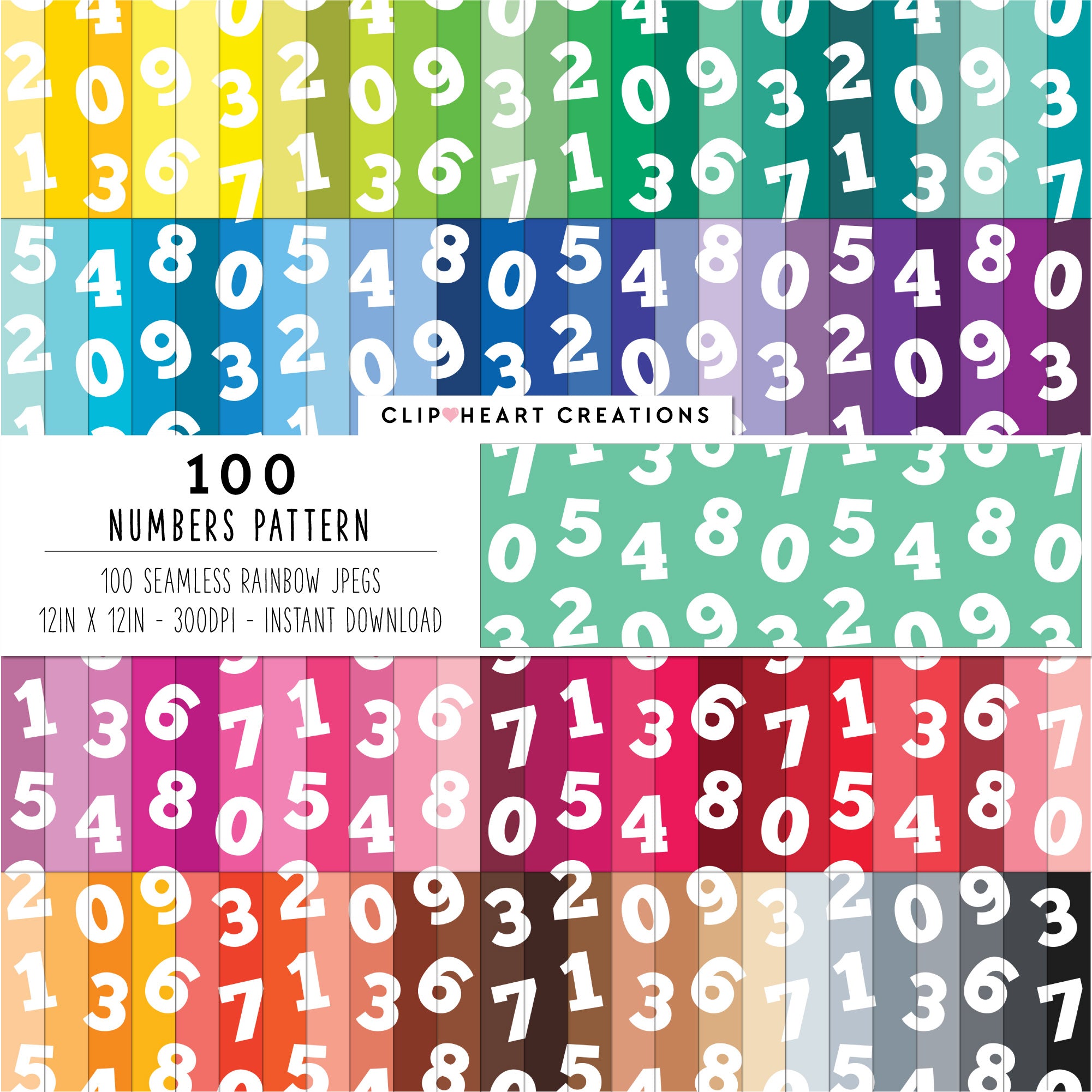 100 Number Pattern Papers (White) – clipheart creations