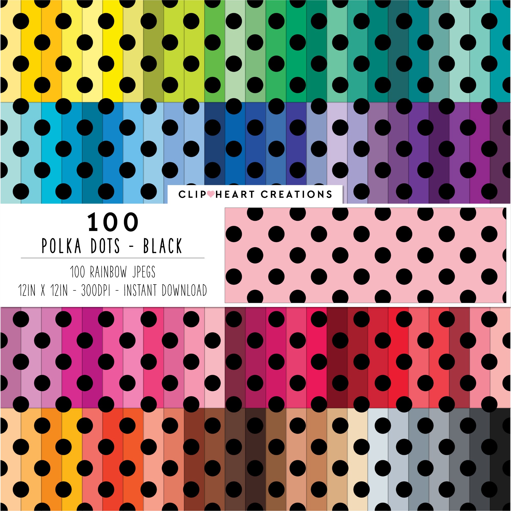 100 Polka Dots Digital Papers (Black) – clipheart creations