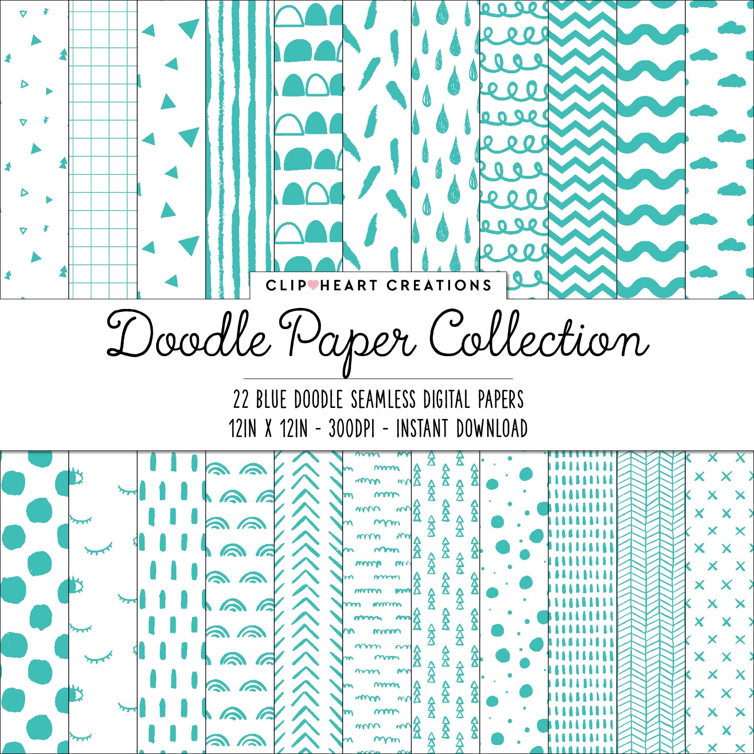 Aqua Scandi Doodle Papers – clipheart creations