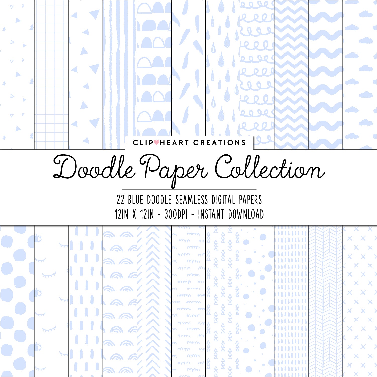 Blue Scandi Doodle Papers – clipheart creations