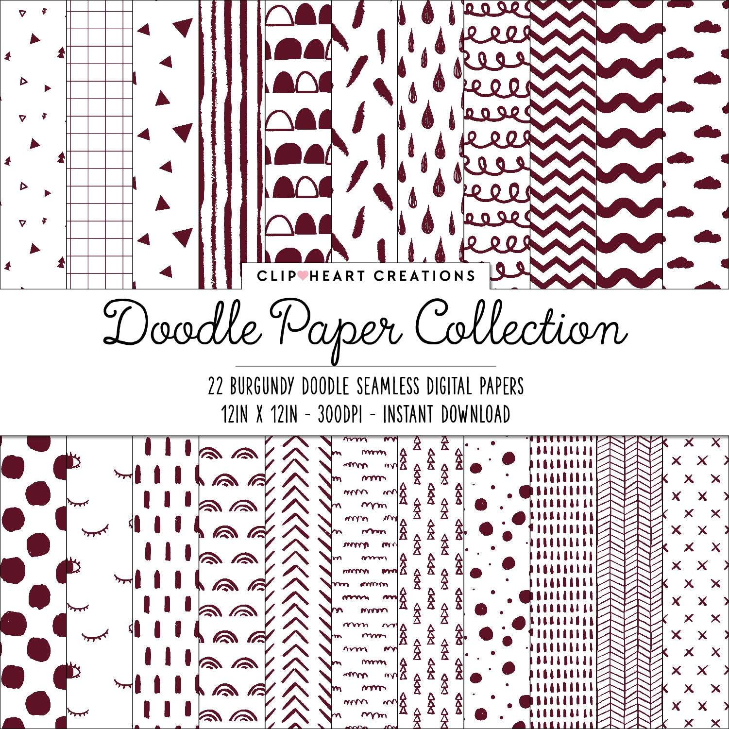 Burgundy Scandi Doodle Papers – clipheart creations
