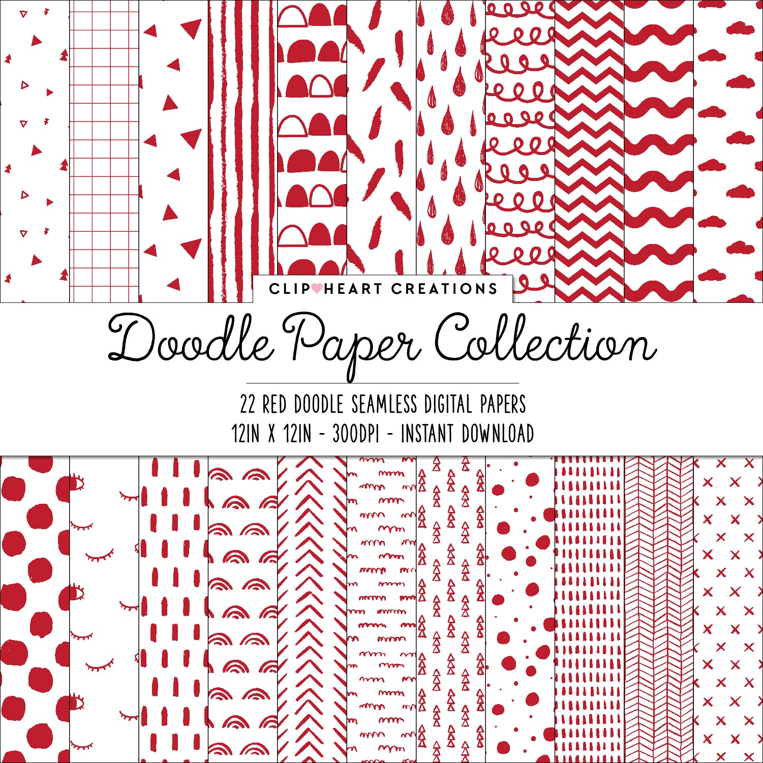 Red Scandi Doodle Papers – clipheart creations
