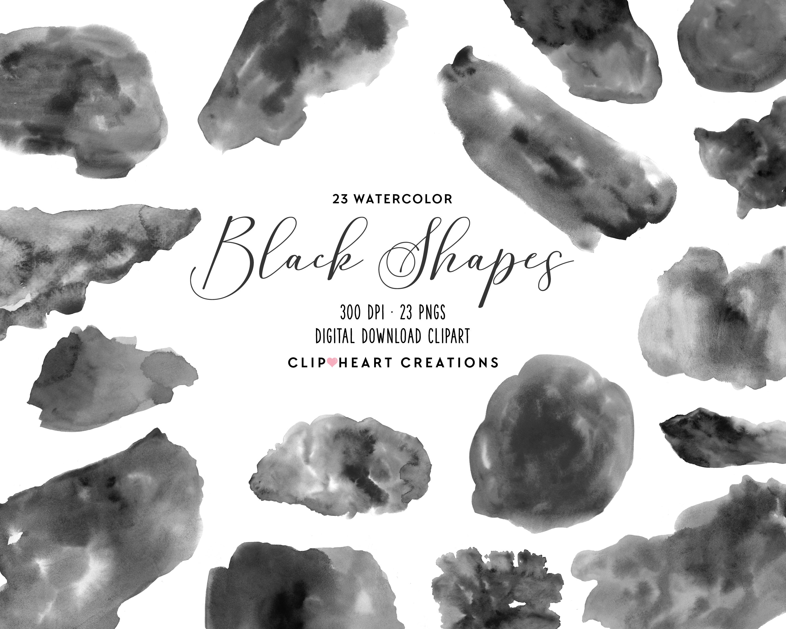 Black Watercolor Shapes Clip Art – clipheart creations