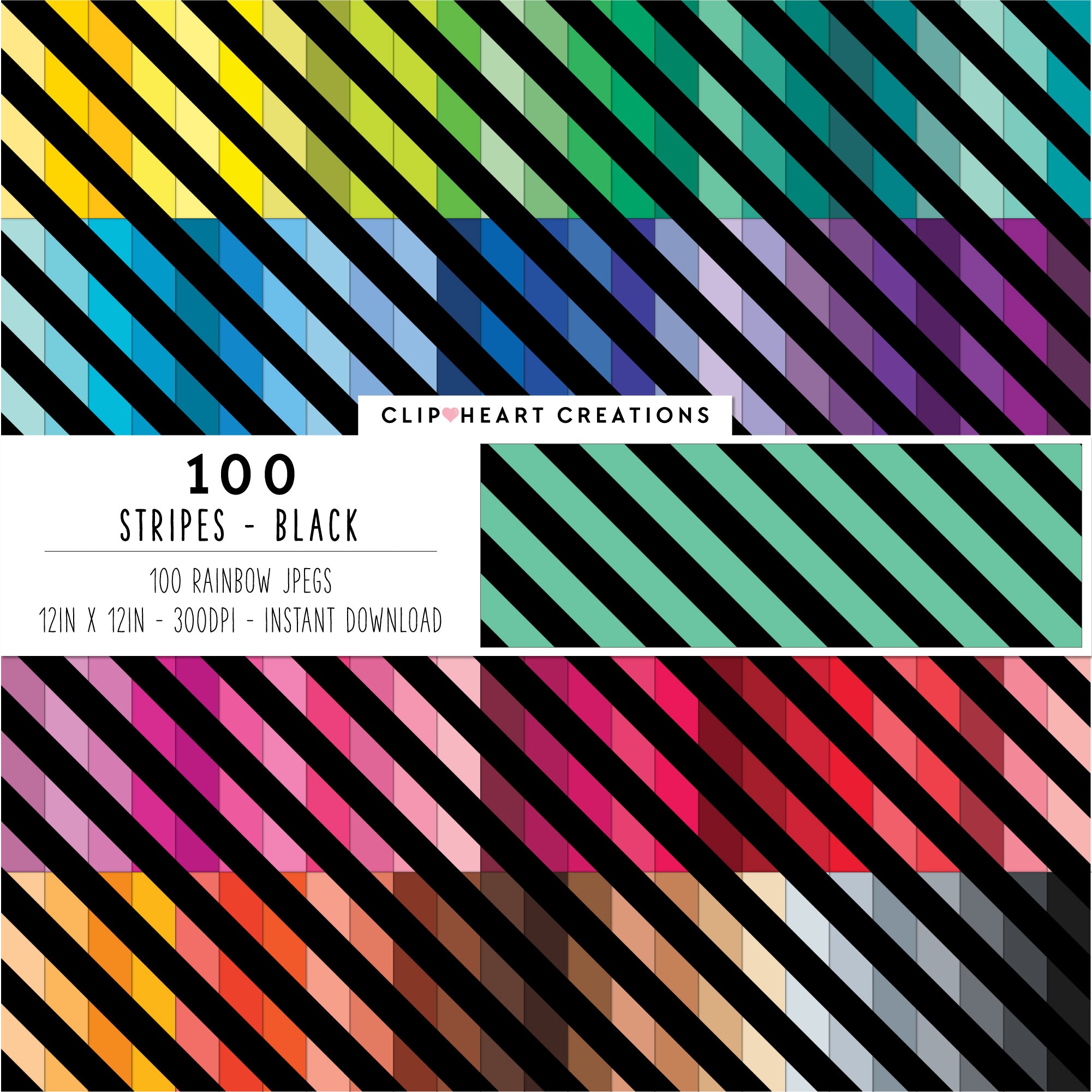 100 Diagonal Stripes Pattern Digital Papers (Black) – clipheart creations