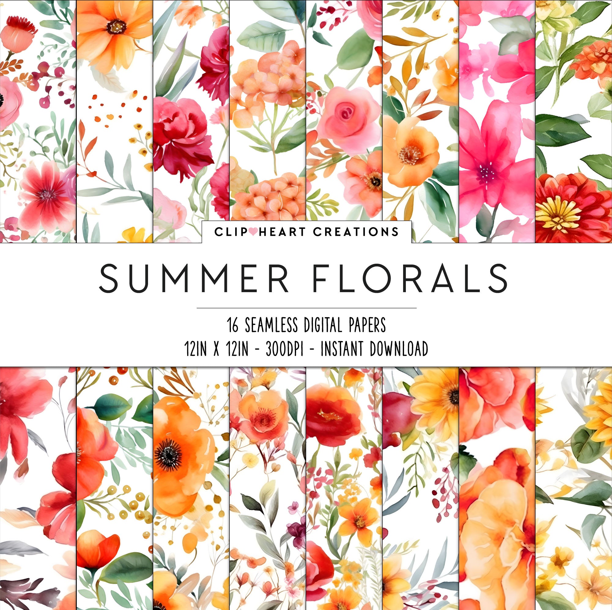 Summer Floral Watercolors Seamless Digital Papers – clipheart creations