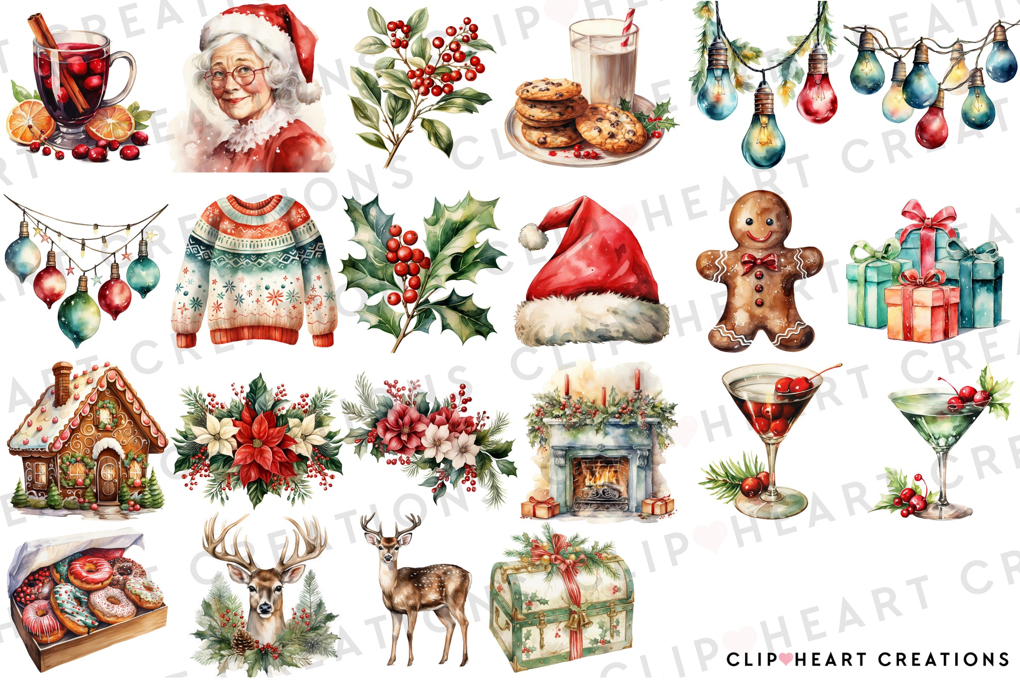 Traditional Christmas Clip Art Vintage Christmas Clipart | Retro
