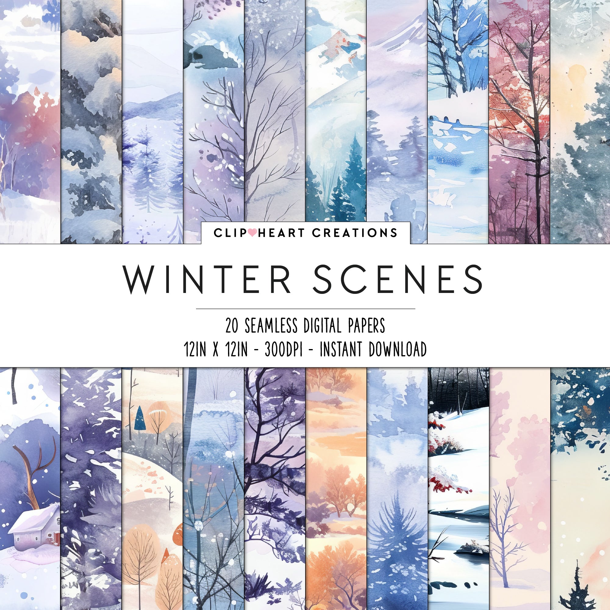 Watercolor Vintage Winter Scenes Seamless Digital Papers – clipheart ...