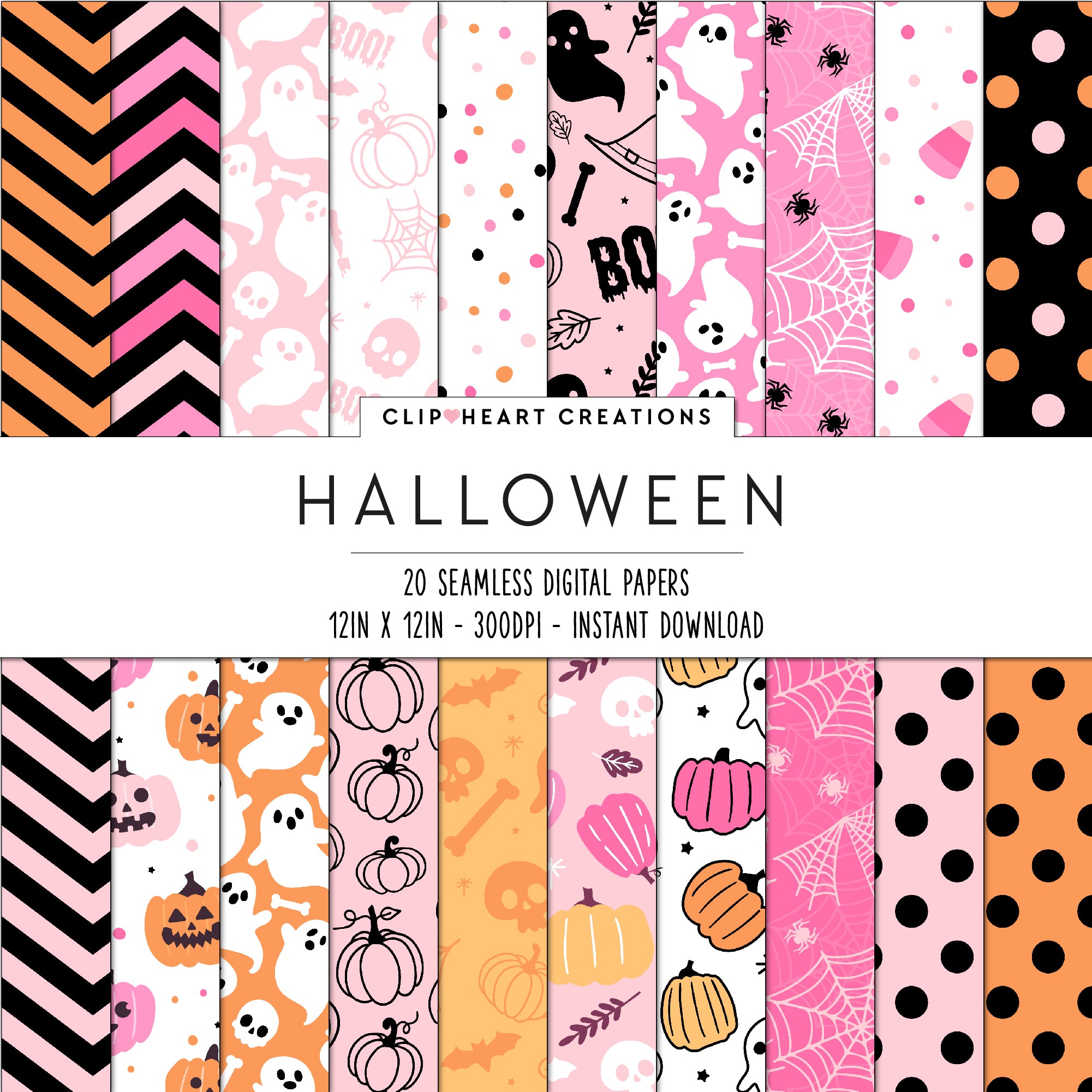 Pink Halloween Seamless Digital Papers – clipheart creations