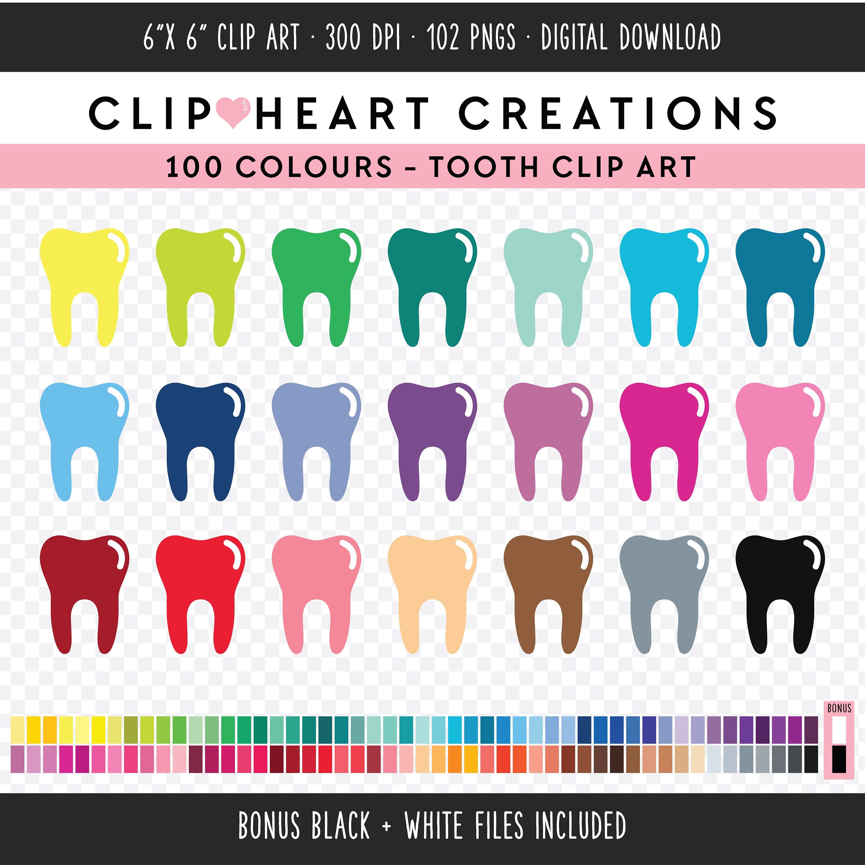 100 Tooth Digital Clip Art – clipheart creations